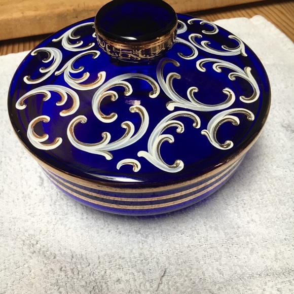 Dining | Vtg Cobalt Blue Glass Hand Painted Candy Dish | Poshmark